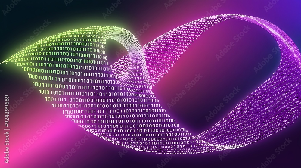 Abstract Representation Of Data Science With Flowing Shapes In Green And Violet Symbolizing
