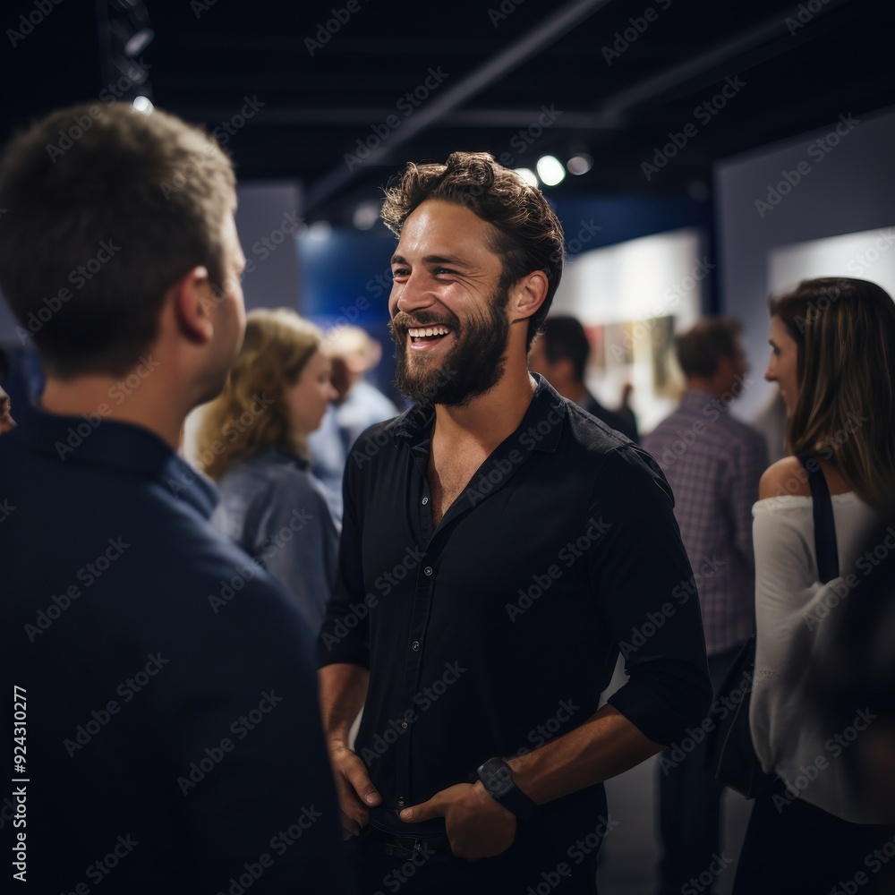 Business professionals in smart attire enjoy a lively conversation and ...