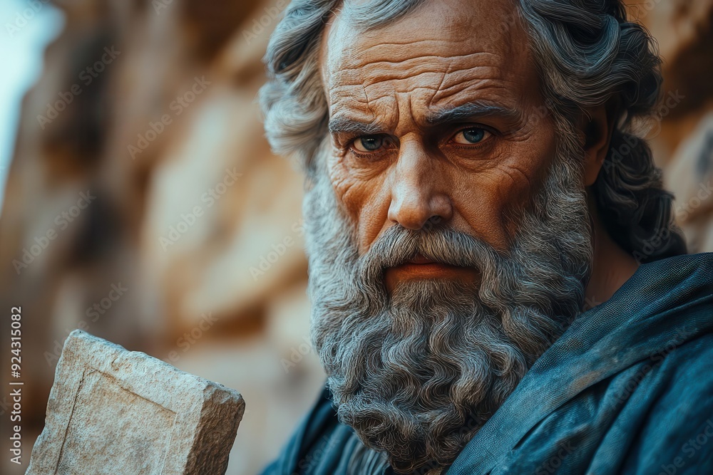 ภาพประกอบสต็อก imposing figure of moses holding stone tablets dramatic ...