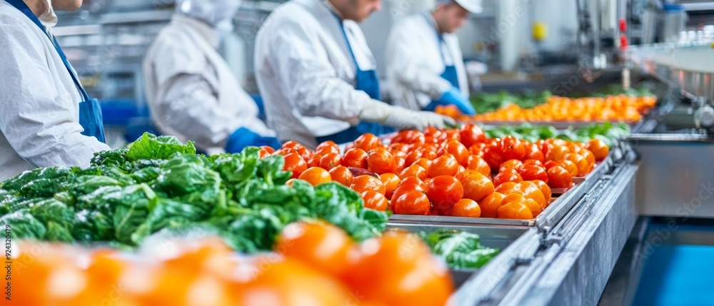 Streamlined Food Production Line Supervised by Construction Workers in ...