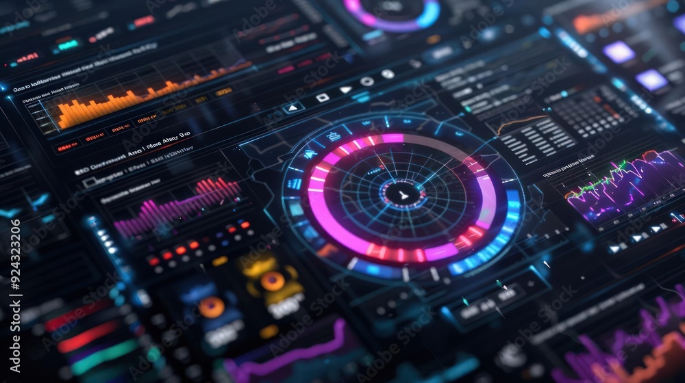 Holographic security dashboard with live data feeds, cybersecurity ...