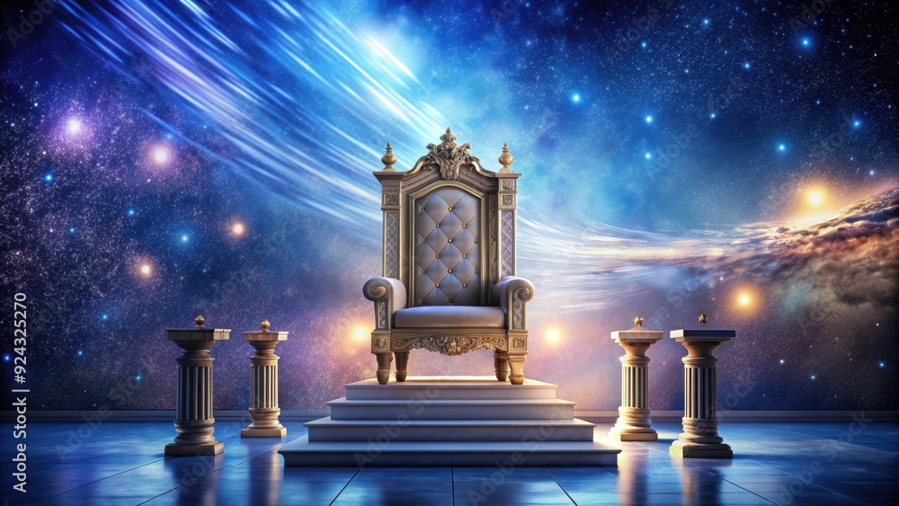 render of a dreamy goddess throne podium adorned with Roman stigma ...