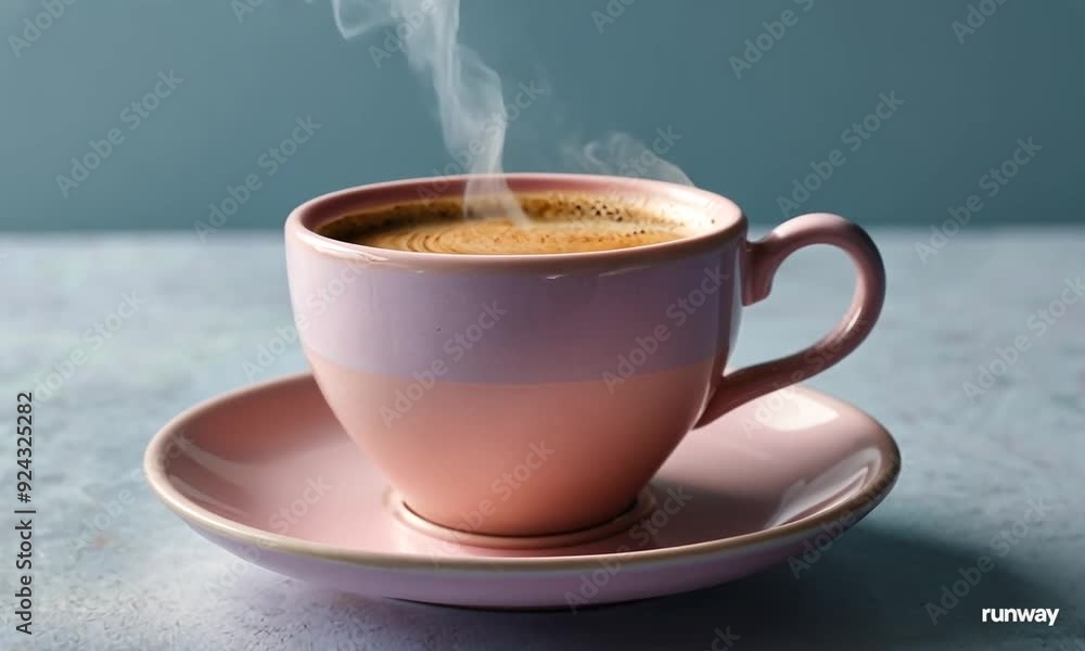 A minimalistic illustration of a pastel coffee cup on a saucer with ...