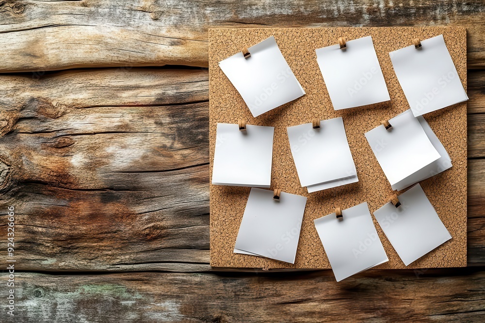 minimalist cork board with scattered blank white notes creating a clean ...
