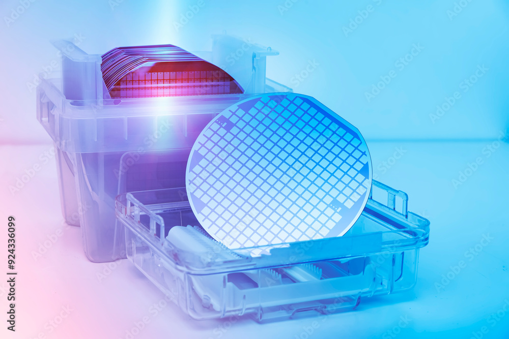 silicon wafer semiconductor with neon color, integrated circuits to ...