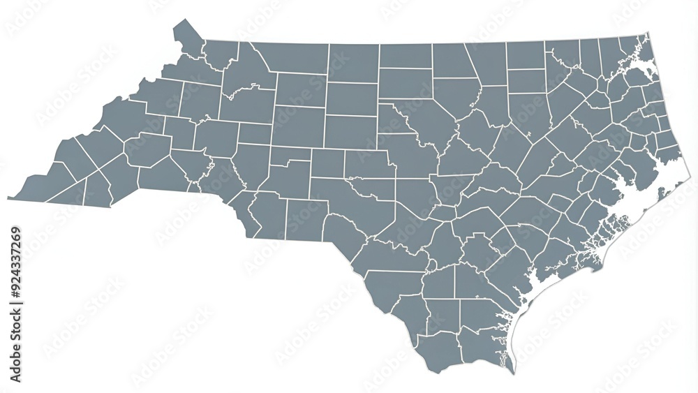 North Carolina counties, gray political map with borders and county ...