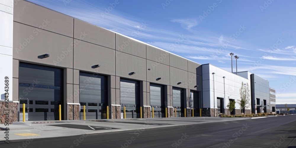 Commercial building with truck loading docks featuring overhead door ...