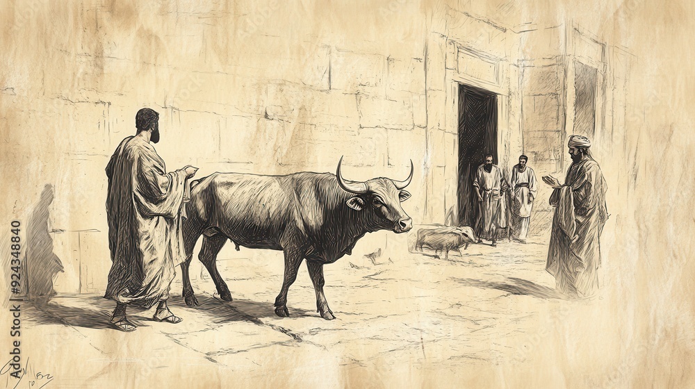 Bible Wall Art of Leviticus, The Sin Offering, Israelite bringing young ...