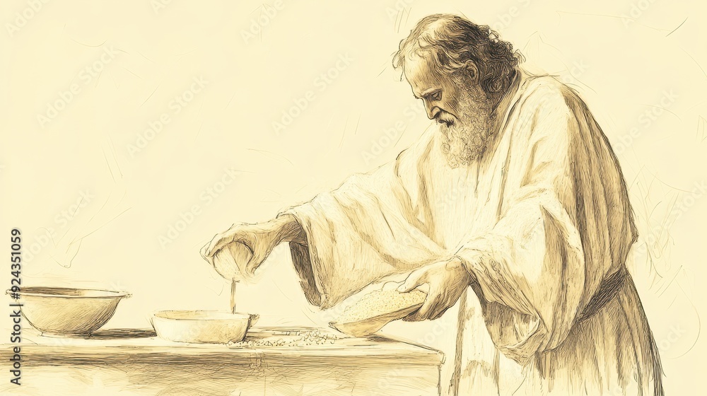 Bible Wall Art of Leviticus, The Grain Offering, Priest mixing grain ...