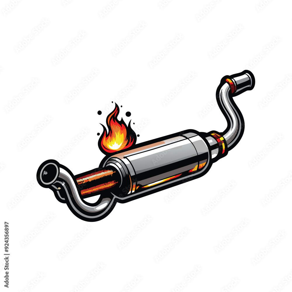 Create a vector artwork of a motorcycle exhaust system with flames ...