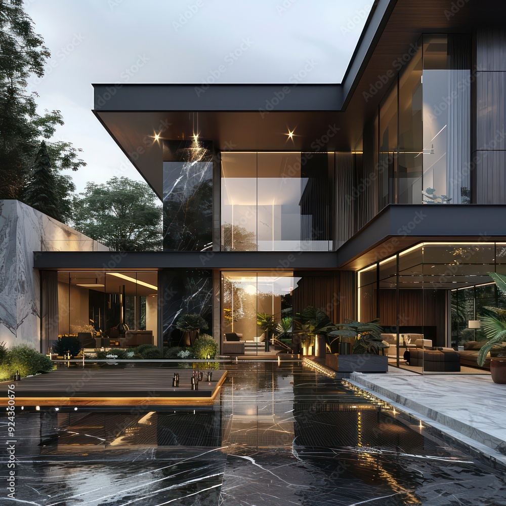 large modern palace Gardens and Grounds design, luxurious, wood ...