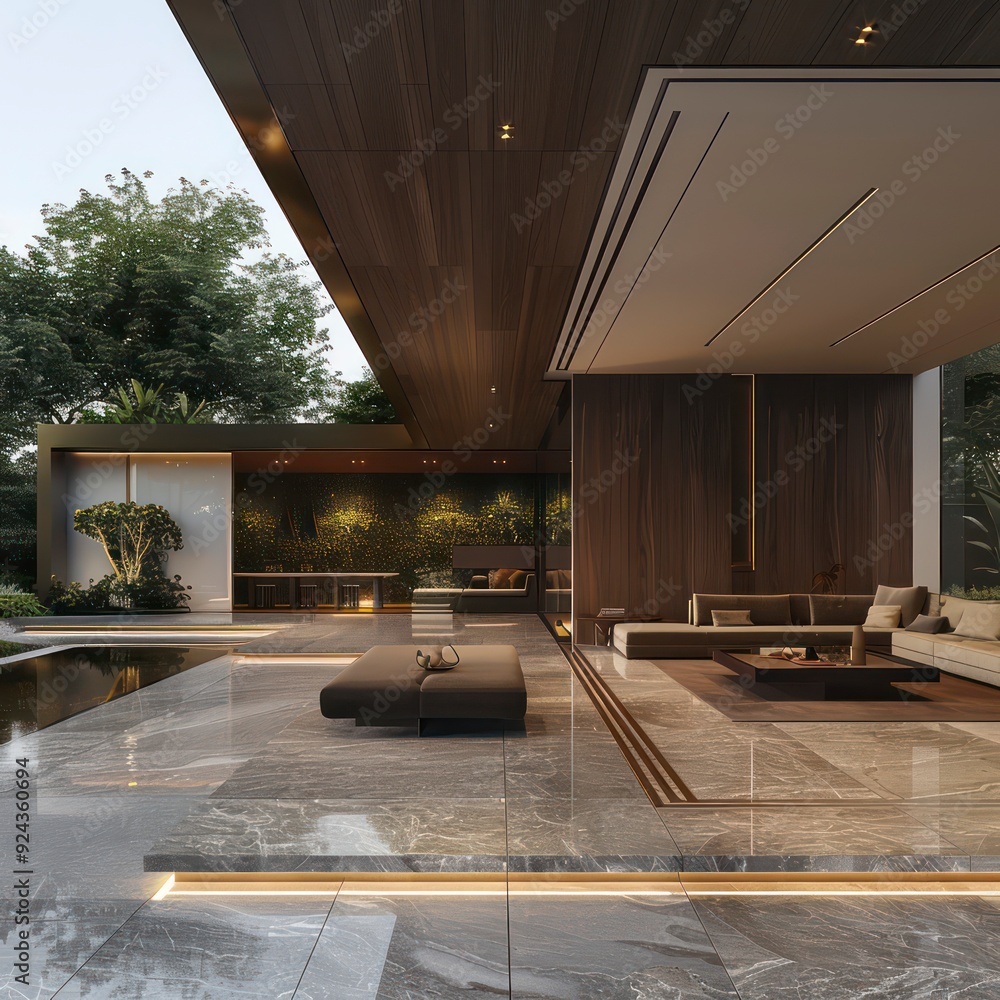 large modern palace Gardens and Grounds design, luxurious, wood ...