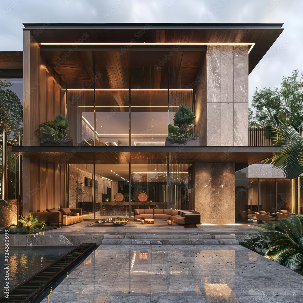 large modern palace Gardens and Grounds design, luxurious, wood ...