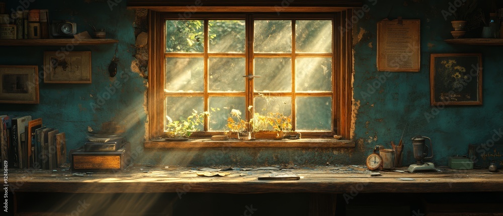 Closeup shot of a cracked dusty window sunlight fi 053 window, wood ...