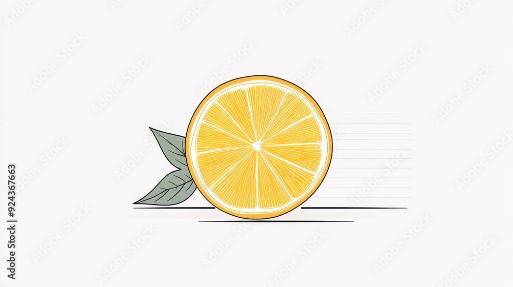 Abstract minimalist line art of a sliced lemon, fine hand-drawn lines ...