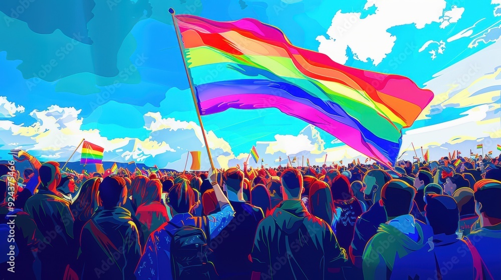 Vibrant scene of a crowd celebrating diversity and acceptance with a ...