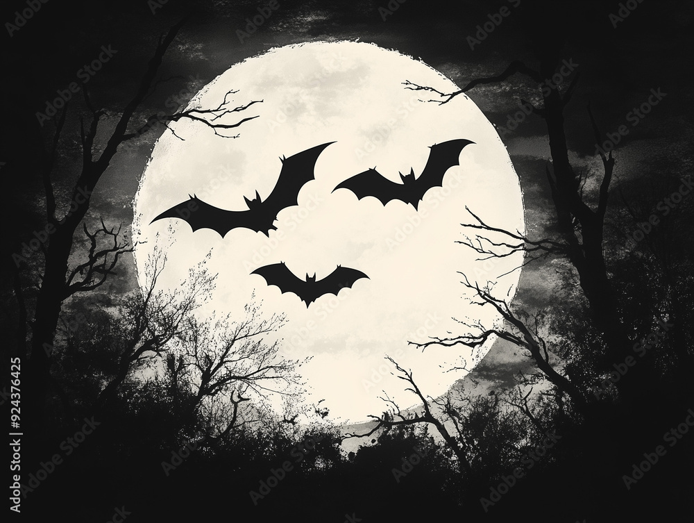 minimalist vector graphic featuring simple black-and-white bats flying ...