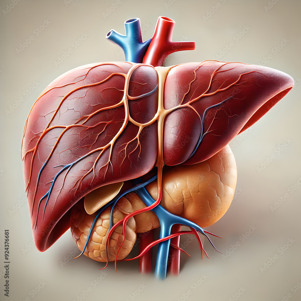 Human liver Anatomy: detailed 3D model of the human liver, showing the ...