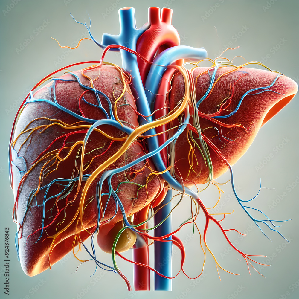 Human liver Anatomy: detailed 3D model of the human liver, showing the ...