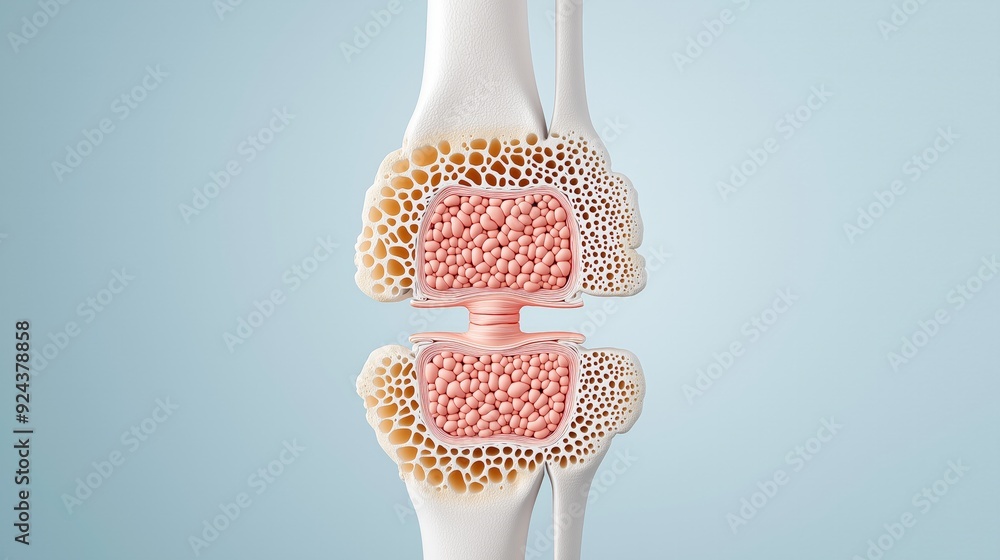 Detailed 3D illustration of a human knee joint, highlighting bone ...