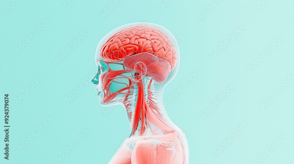 Detailed illustration of the human brain and anatomy, showcasing the ...