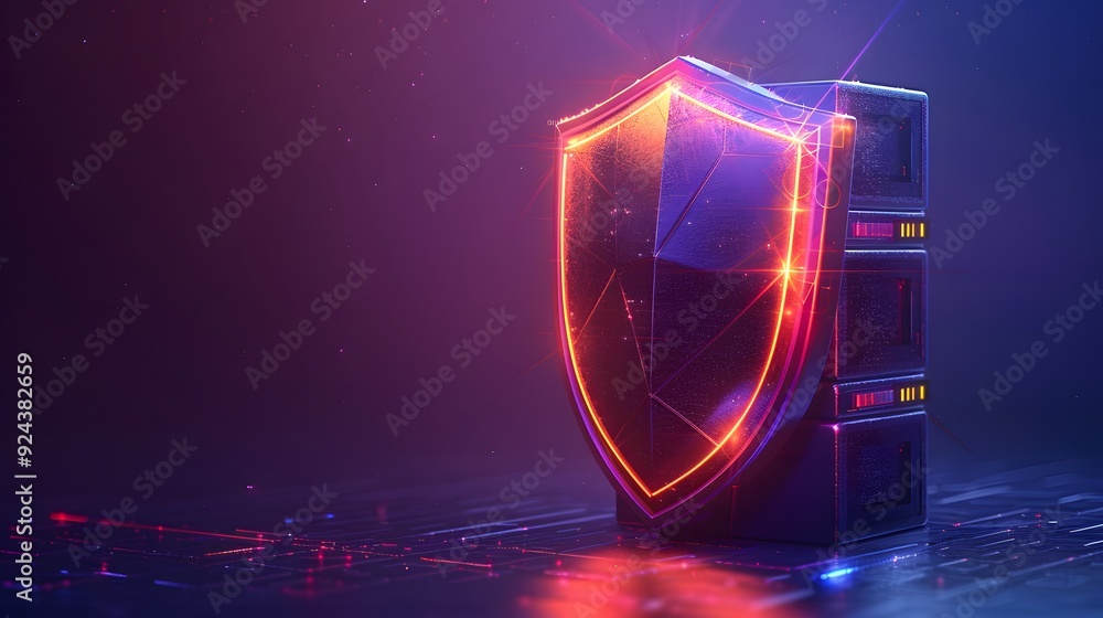 Futuristic shield protecting server network, symbolizing cybersecurity ...