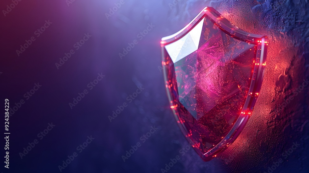 Glowing red digital shield symbolizing cybersecurity and data ...