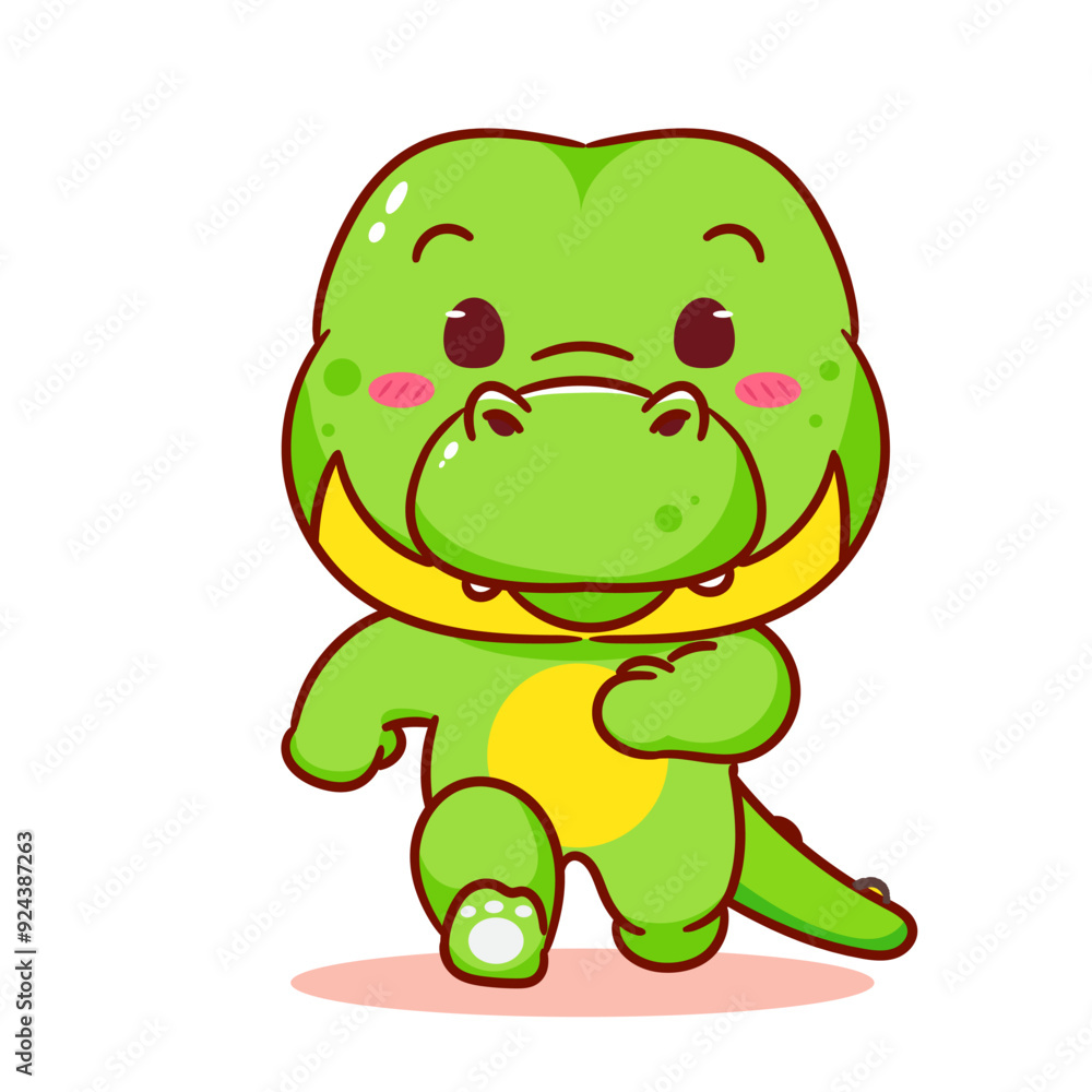 Cute Crocodile running cartoon character. Adorable kawaii animals sport ...