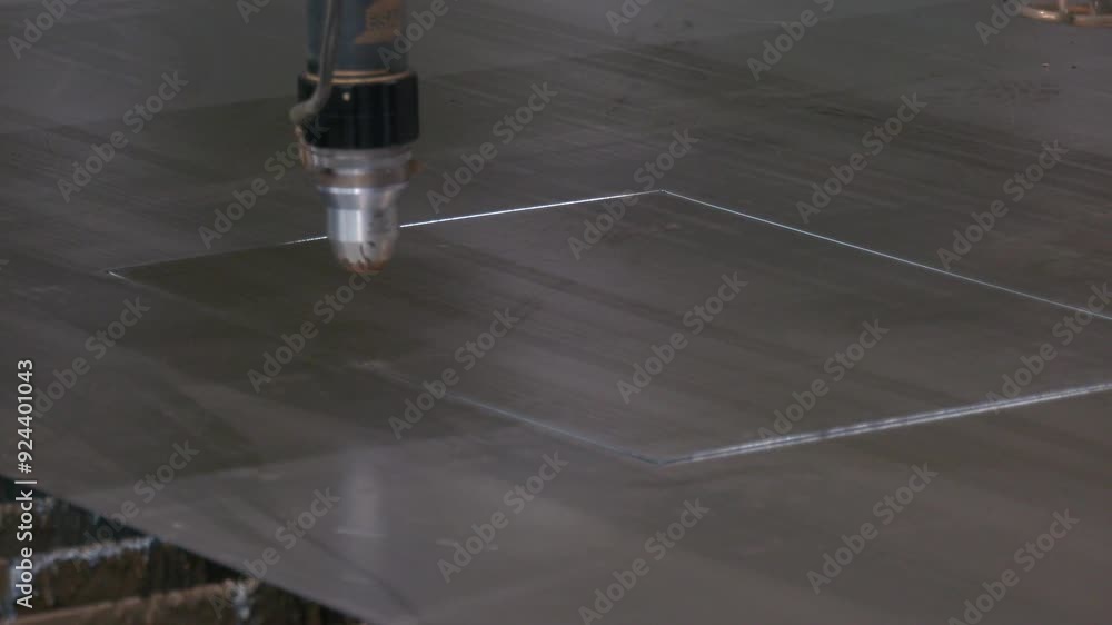 Close-up scene the fiber laser cutting machine cutting machine cut the ...