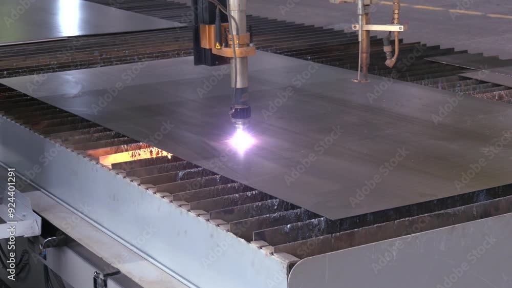 Close-up scene the fiber laser cutting machine cutting machine cut the ...