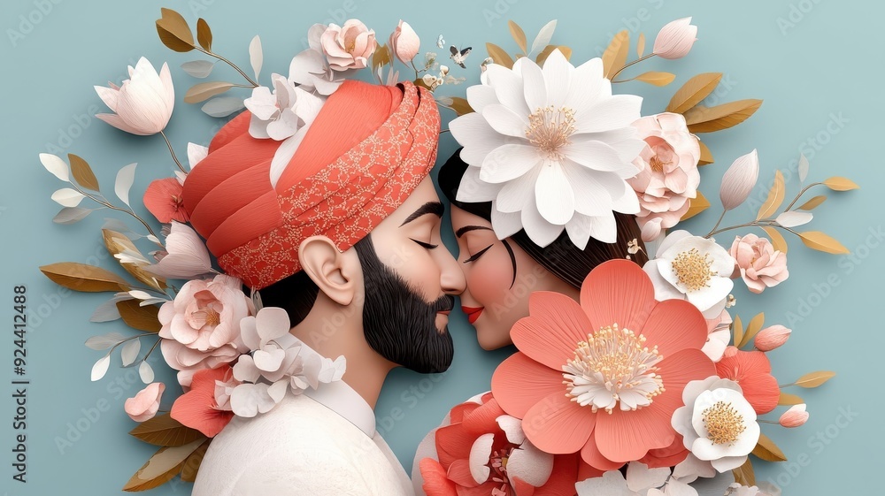 Multicultural wedding ceremony with couple in traditional attire. Stock ...