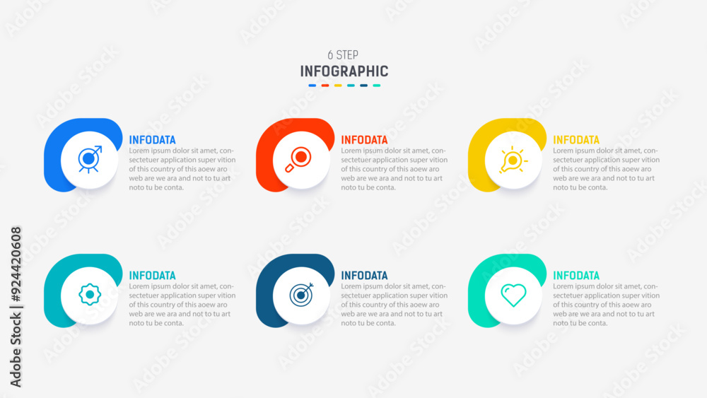 Business infographics design for Six Step, option, parts or process ...