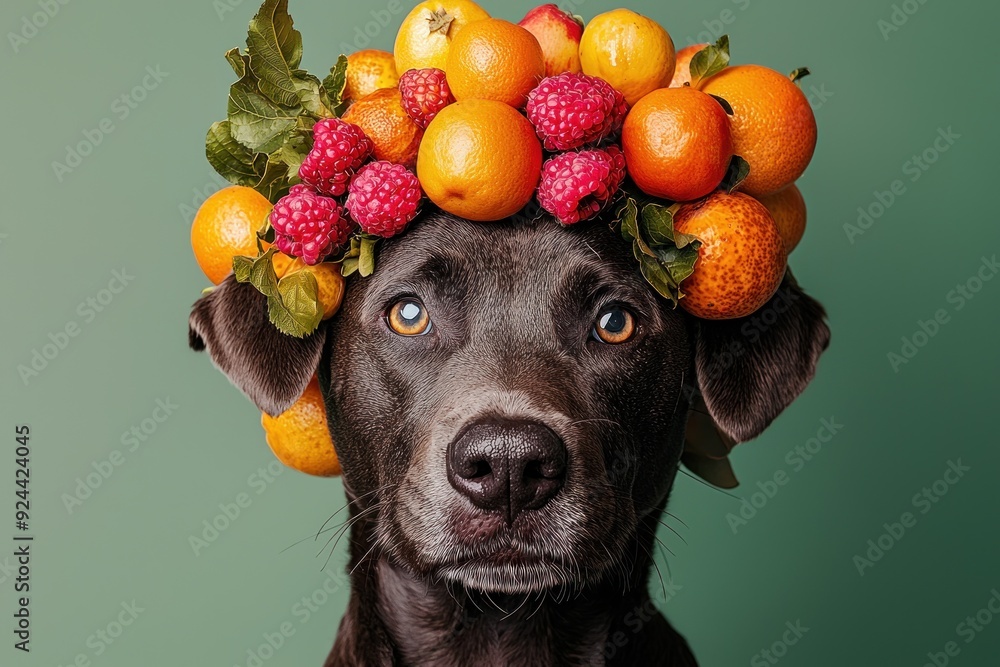 A striking conceptual image featuring the merging of a dog and fruit in ...