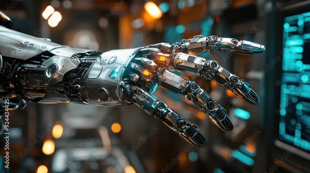 Conceptual image of a human merging with robotic technology ...