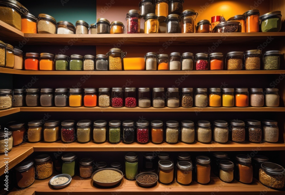 vibrant pantry shelves overflowing colorful food items including canned ...