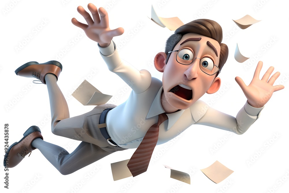 Cartoon Man Falling With Papers Around Him Stock Illustration | Adobe Stock