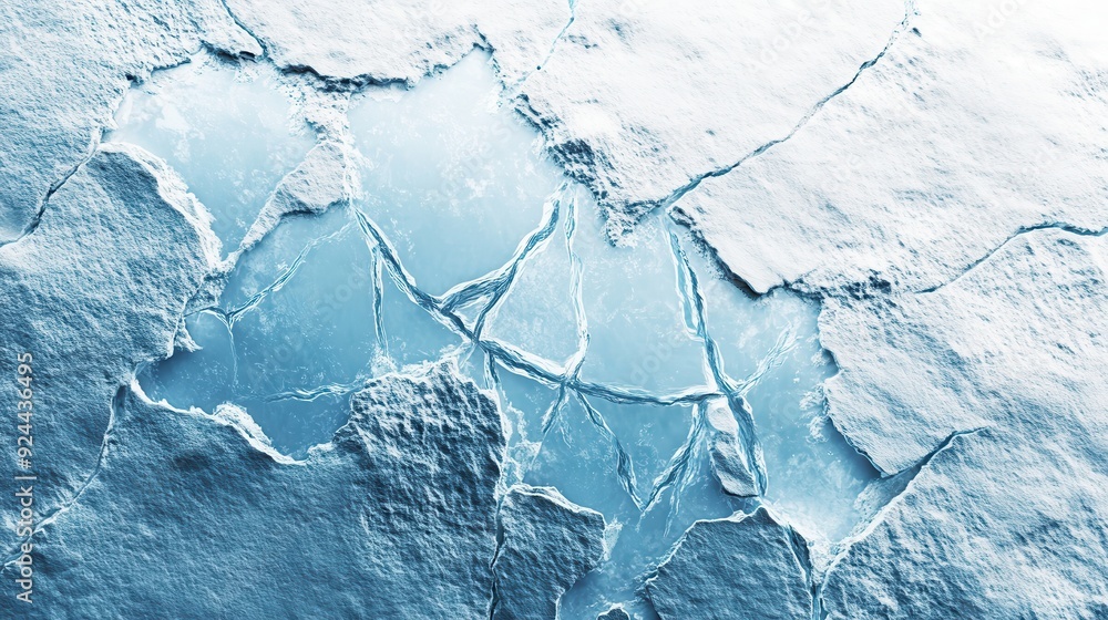 A realistic rendering of a piece of ice breaking apart, with veins of ...