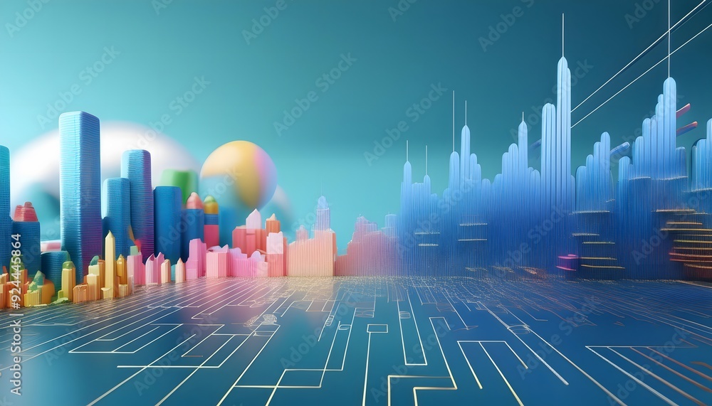 3D render of business graph mixed with business city concept showing ...