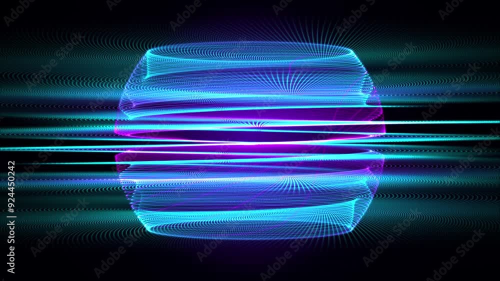 Looped abstract hologram in a shape of torus ring with pink and blue ...