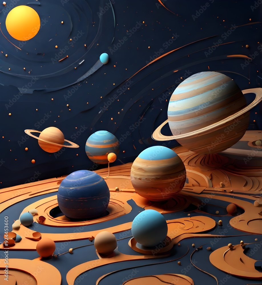 planets in space solar system diagram paper Stock Illustration | Adobe ...