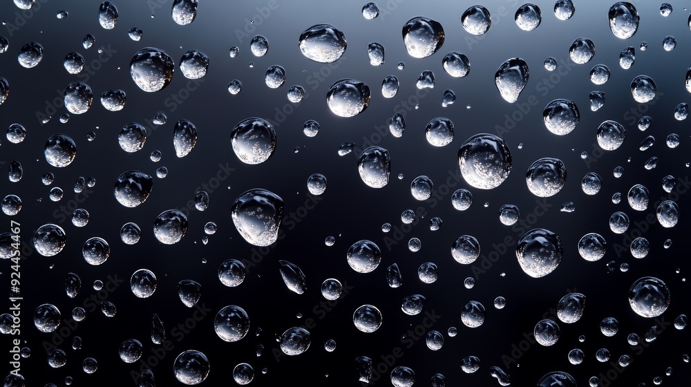 Condensed water droplets on a surreal transparent window background ...