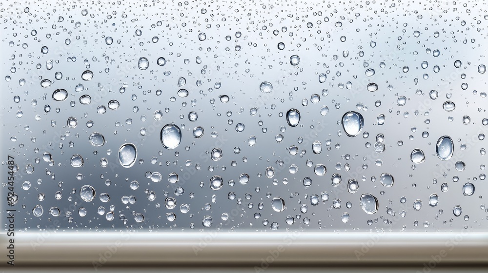 Condensed water droplets on a surreal transparent window background ...