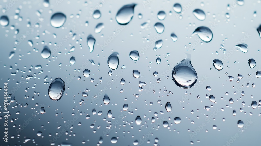 Condensed water droplets on a surreal transparent window background ...