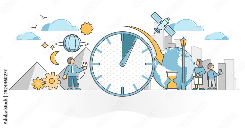 Time as clock and watch measurement in urban smart city outline concept ...