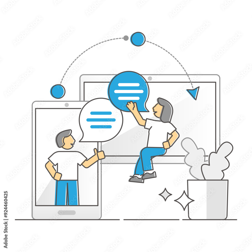 Virtual communication with distance online talking monocolor outline ...