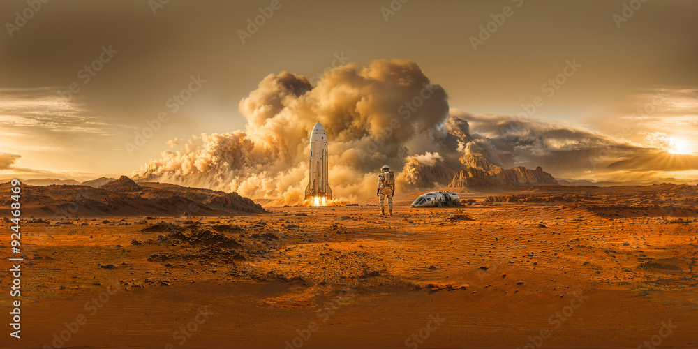 Rocket landing on Mars v1 8K VR, 360 degree space background ...