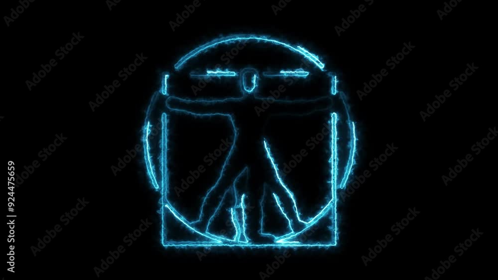 Neon Vitruvian Man, Blue Glowing Human Proportions, Futuristic Leonardo ...