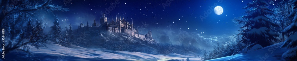 Winter Moon's Embrace: The Enchanted Snow Castle Illuminated by the ...