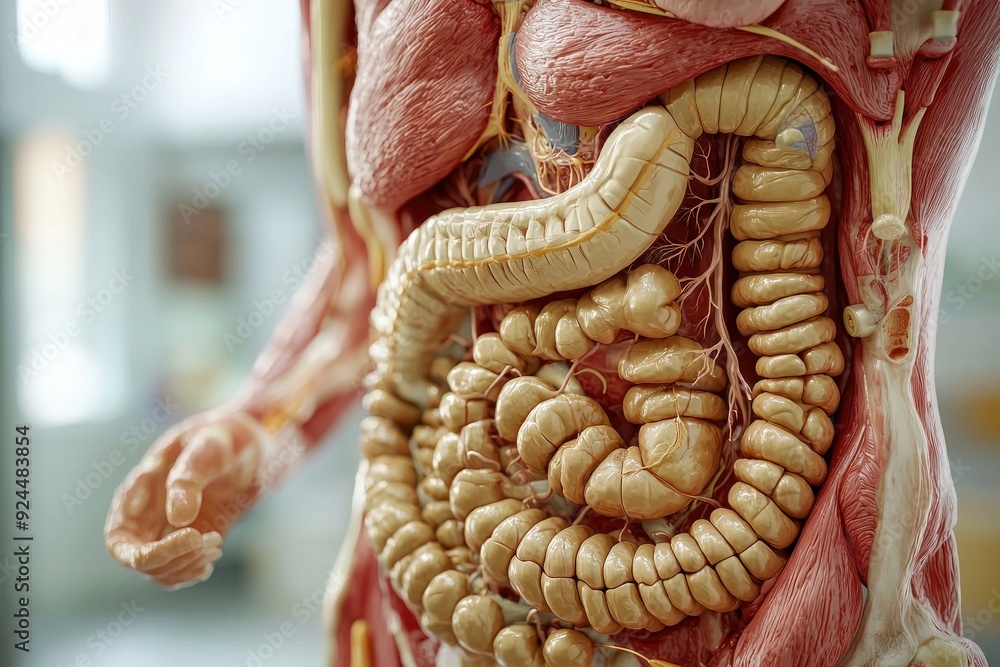 Anatomical 3D model of the human digestive system, from the esophagus ...