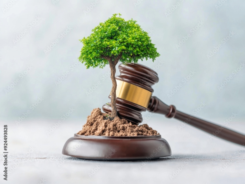 A symbolic image depicts a tree growing from a broken gavel ...